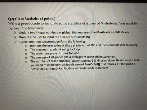 Solved Q2 Class Statistics 3 Points Write A Pseudocode To