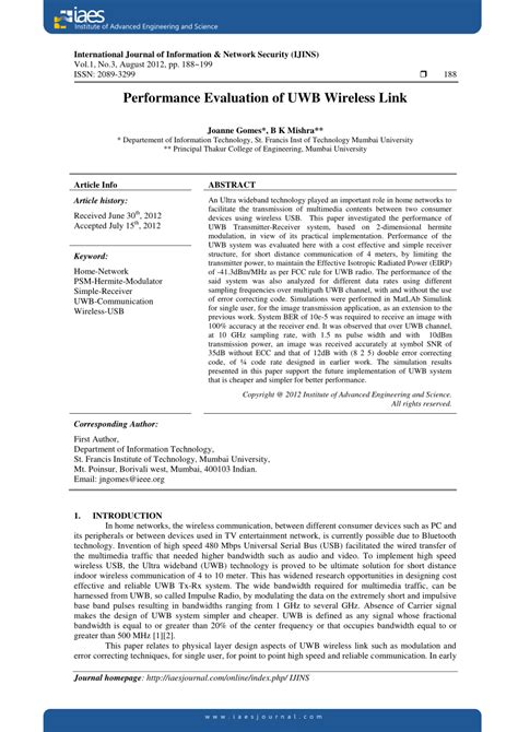 Pdf Performance Evaluation Of Uwb Wireless Link