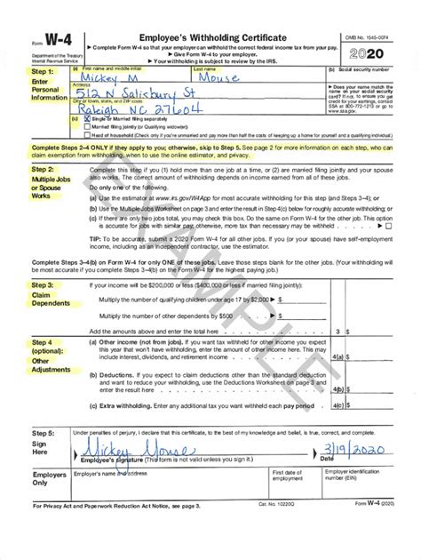 Form W 4 Employees Withholding Certificate Blank Fillable Template