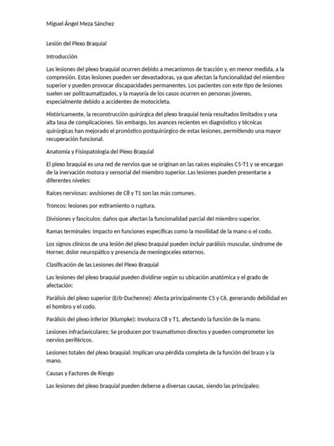 Lesiones Del Plexo Braquial Diagnóstico Y Tratamiento Pdf Medicina