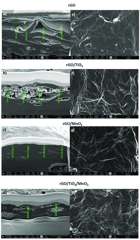 sem images presenting cross section a d and topography e h of the