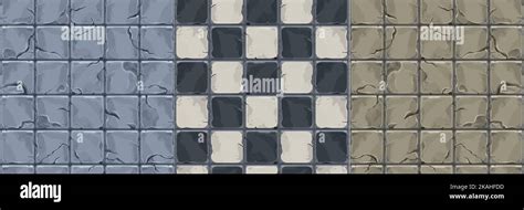 Set Stone Wall From Bricks Rock Game Background In Cartoon Style Seamless Textured Surface