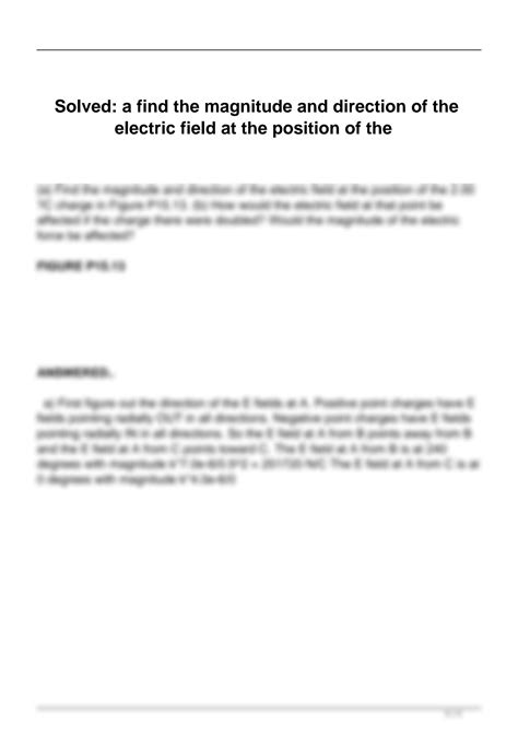 Solution Solved A Find The Magnitude And Direction Of The Electric