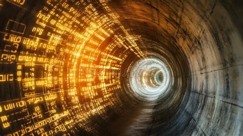 Abstract Digital Tunnel Glowing Data Stream Technological Background Futuristic Concept Stock