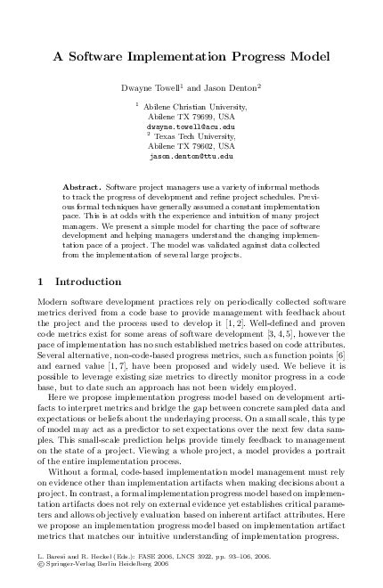 Pdf A Software Implementation Progress Model
