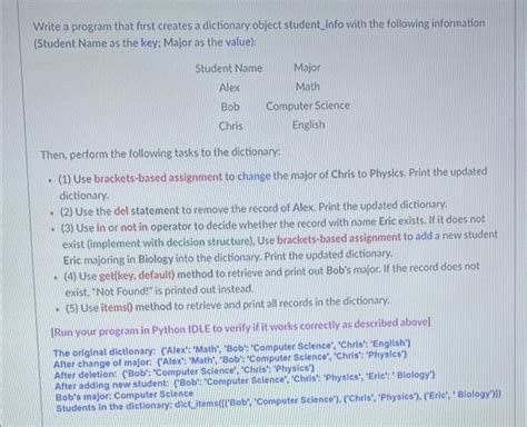 Solved Write A Program That First Creates A Dictionary Chegg