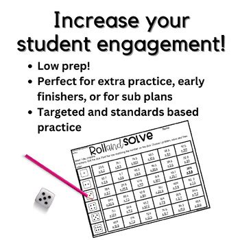 Decimal Operations Multiplication Roll And Solve Game And NO PREP Activity
