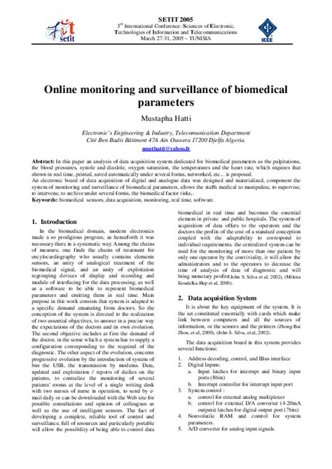 Pdf Online Monitoring And Surveillance Of Biomedical Parameters