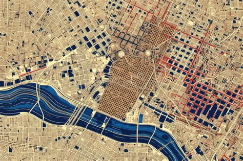 Birds Eye View Abstract Map Of City Extreme Closeup Generative Ai Stock Illustration