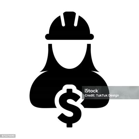 작업자 아이콘 벡터 달러 기호 문자 모양 그림에 여성 사람 건설 프로필 아바타와 함께 건설업자에 대한 스톡 벡터 아트 및 기타