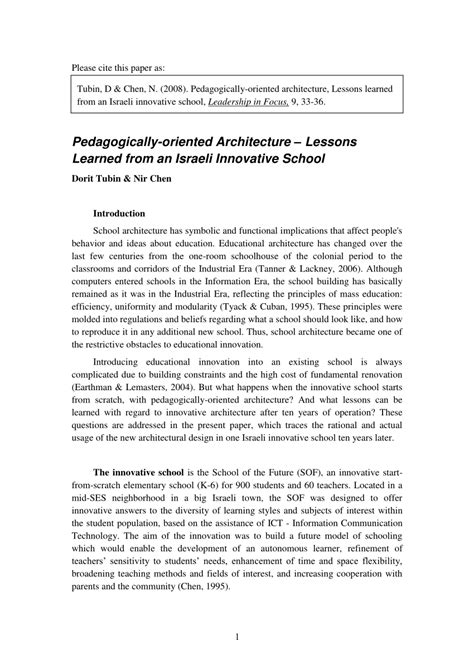 Pdf Pedagogically Oriented Architecture Lessons Learned From An Israeli Innovative School