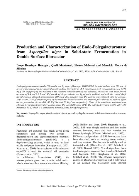 Pdf Production And Characterization Of Endo Polygalacturonase From Aspergillus Niger In Solid