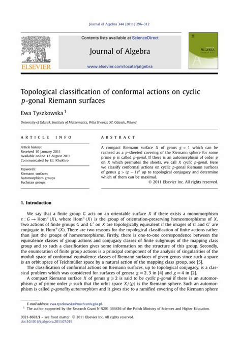 Pdf Topological Classification Of Conformal Actions On Cyclic P Gonal Riemann Surfaces