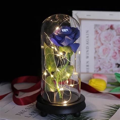 Дропшиппинг розы Красавица и Чудовище Роза в Стекло с Светодиодный Светлое деревянное основание