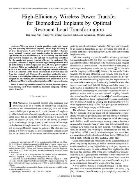 Pdf High Efficiency Wireless Power Transfer For Biomedical Implants By Optimal Resonant Load