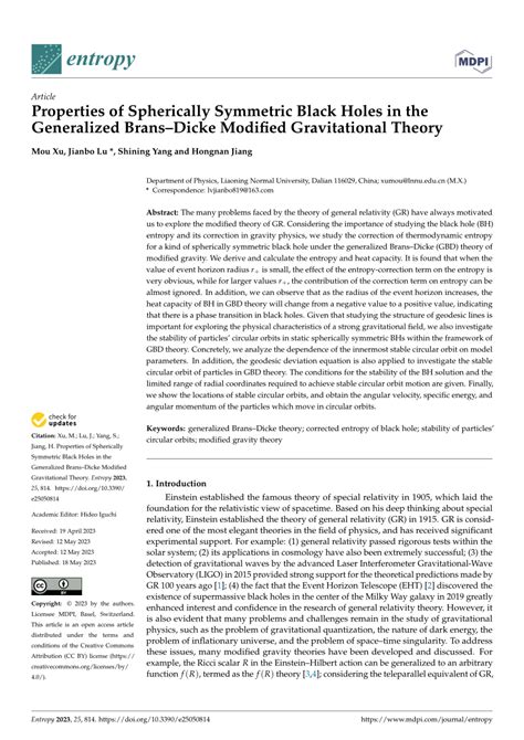 Pdf Properties Of Spherically Symmetric Black Holes In The Generalized Brans Dicke Modified