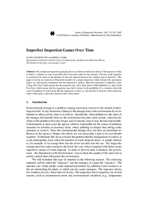 Pdf Imperfect Inspection Games Over Time