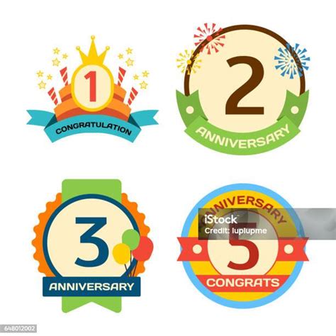 생일 배지 배너 디자인 플랫 설정된 축 하 엠 블 럼 기념일 카드 날짜와 종이 스티커 초대장 인쇄 술 벡터 그림 기호에 대 한