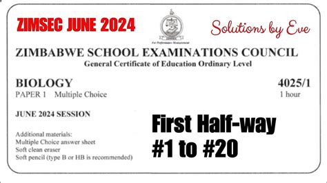 Zimsec June 2024 Biology Paper 1 First 20 Questions Solutions Youtube