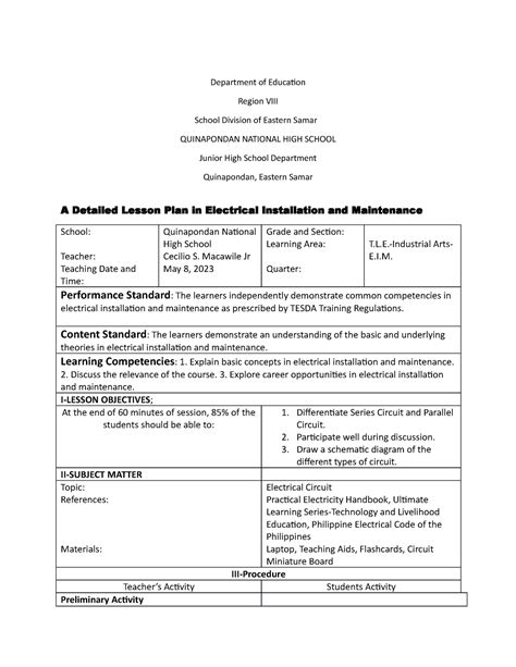 Lesson Plan Sample Demonstration Purposes Department Of Education Region Viii School