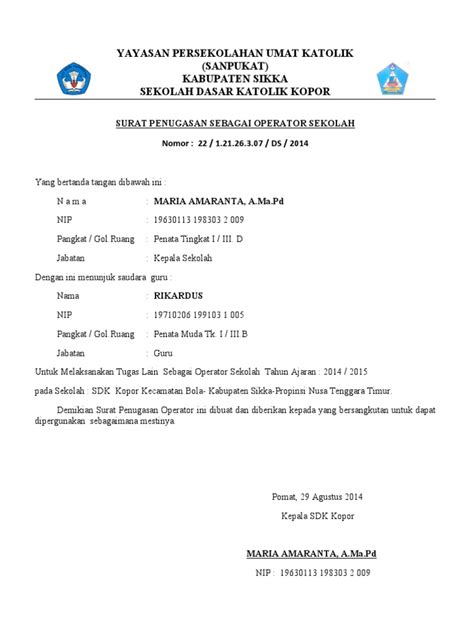 Surat Tugas Operator Sdk Kopor Pdf