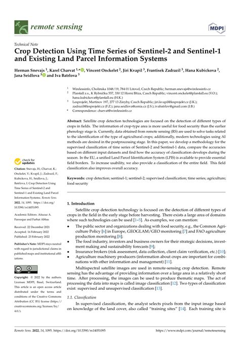 Pdf Crop Detection Using Time Series Of Sentinel 2 And Sentinel 1 And Existing Land Parcel
