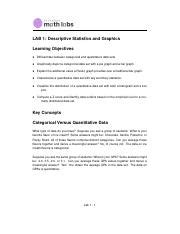 Lab 1 Resources A Pdf LAB 1 Descriptive Statistics And Graphics Learning Objectives