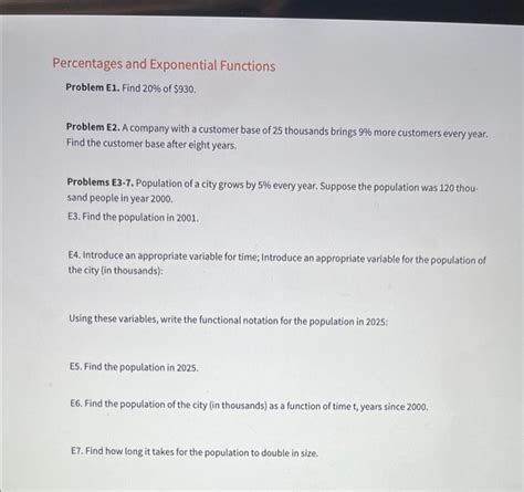 Solved Percentages And Exponential Functions Problem E Chegg