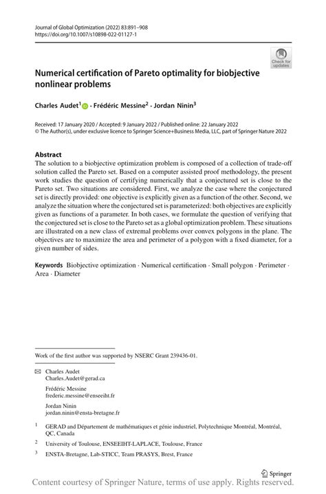 Numerical Certification Of Pareto Optimality For Biobjective Nonlinear