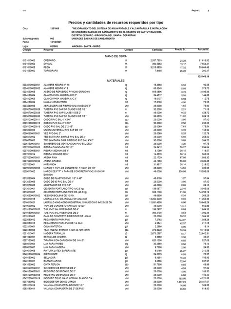 3 insumo unidad basica saneamiento final pdf tubería transporte