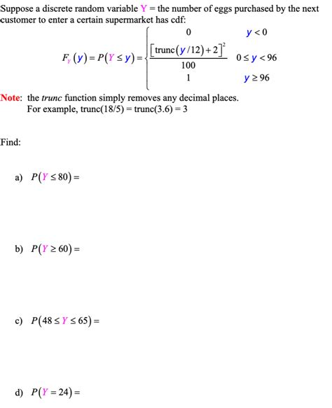 Solved Suppose A Discrete Random Variable Y The Number Of