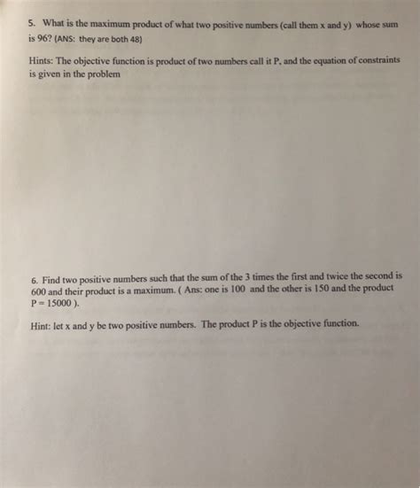 Solved What Is The Maximum Product Of What Two Positive Chegg