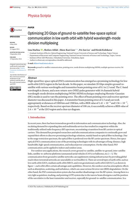 Pdf Optimizing 20 Gbps Of Ground To Satellite Free Space Optical Communication In Low Earth