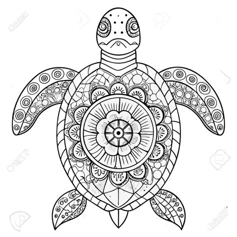 Zentangle Style Turtle Sketch For Adult Coloring Page Stock Illustration Illustration Of