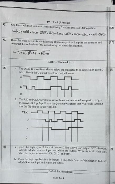 Solved 01 Part 1 9 Marks Use Kamaugh Map To Minimize The