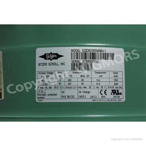 Bitzer Scroll Compressor Gsd80385vab4 1 Refrigeration R410a 400v 50hz 60hz Compressors