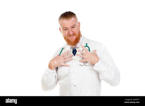 Redhead Doctor With A Medical Gown Isolated On A White Background Stock Photo Alamy