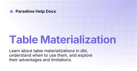 Table Materialization Paradime Help Docs