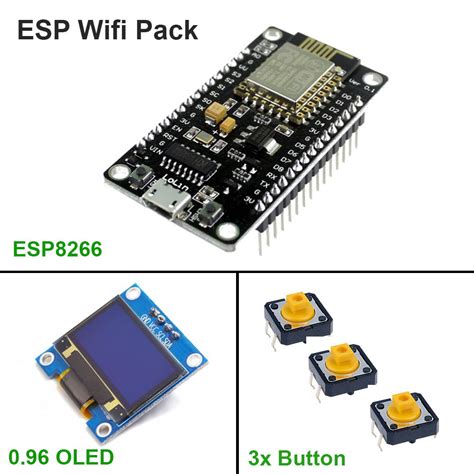 Esp8266 Module With 096 Inch Oled Display 3pcs Tactile Push Button