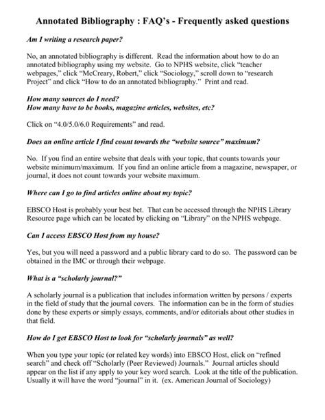 Annotated Bibliography Faqs For Sociology Research