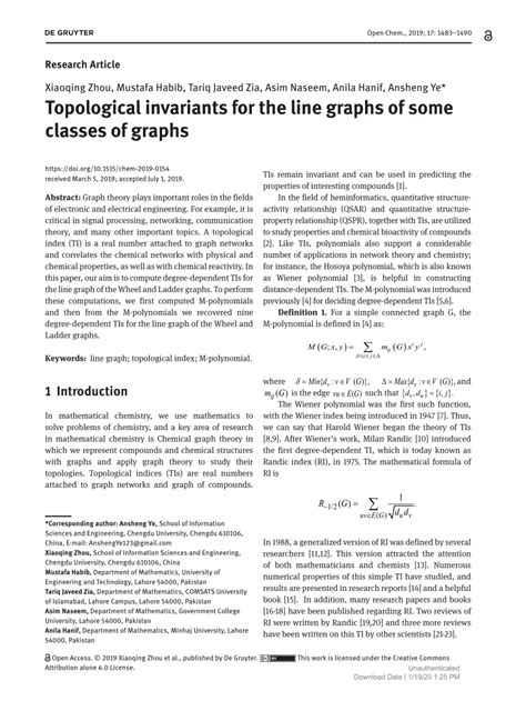 Pdf Topological Invariants For The Line Graphs Of Some Classes Of Graphs