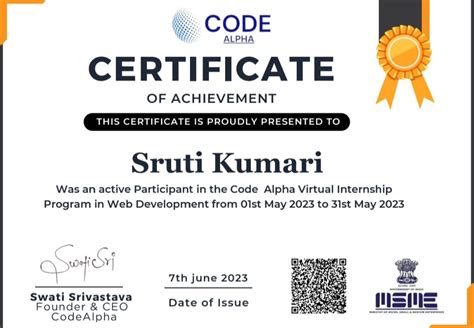 Sruti Kumari On Linkedin Codealpha Internship2023 Webdevelopment Summerinternship Thankyou