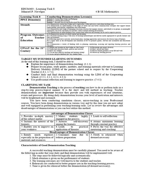 Learning Task 8 Pdf Learning Curriculum