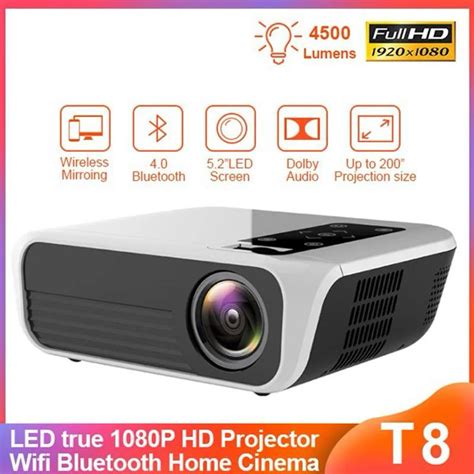 T8 Full HD Led Projector Android Portable Video Projector 1920X1080P Hdmi Mini Projector 4K 4500