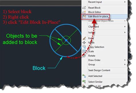 add objects to block using edit block in place autocad tips