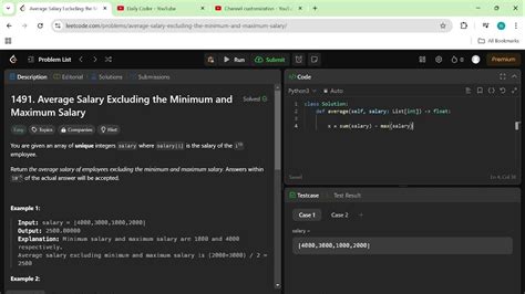 1491 Average Salary Excluding The Minimum And Maximum Salary Leetcode Python Youtube