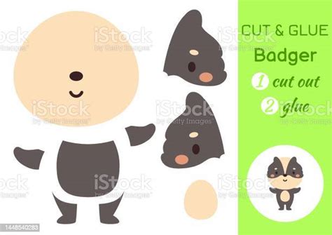 종이 작은 오소리를 자르고 붙입니다 어린이 공예 활동 페이지 미취학 아동을위한 교육 게임 Diy 워크 시트 어린이 예술 게임 및 활동 퍼즐 벡터 스톡 일러스트 0명에 대한