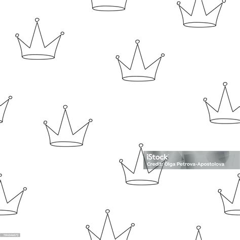벡터 완벽 한 패턴입니다 흰색 바탕에 손으로 그린 크라운 공주에 대한 스톡 벡터 아트 및 기타 이미지 공주 권위 금 금속 Istock