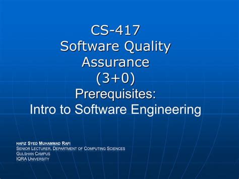 Sqa Lecture 01 Introduction Testing And Sqa Ppt