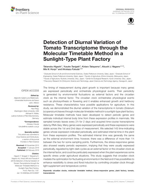 Pdf Detection Of Diurnal Variation Of Tomato Transcriptome Through